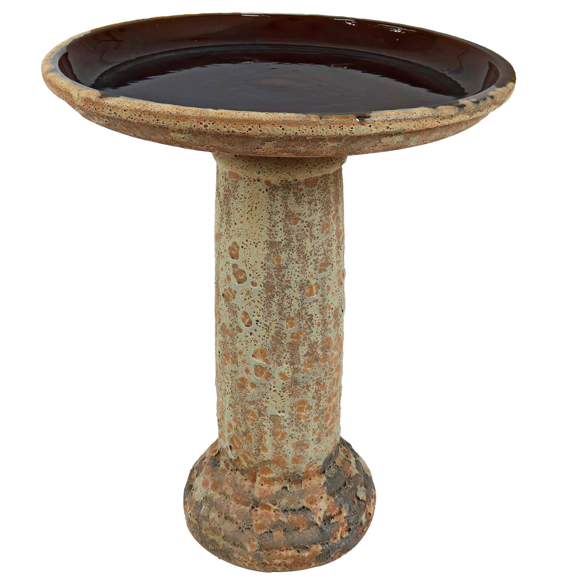 Lark Manor™ Ashik Freestanding Ceramic Outdoor Bird Bath with UV-Resistant Brown Lava Finish ...